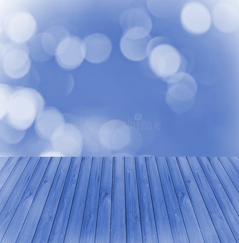Empty Wooden Deck Table with Blue Soft Focus Background. Ready for ...