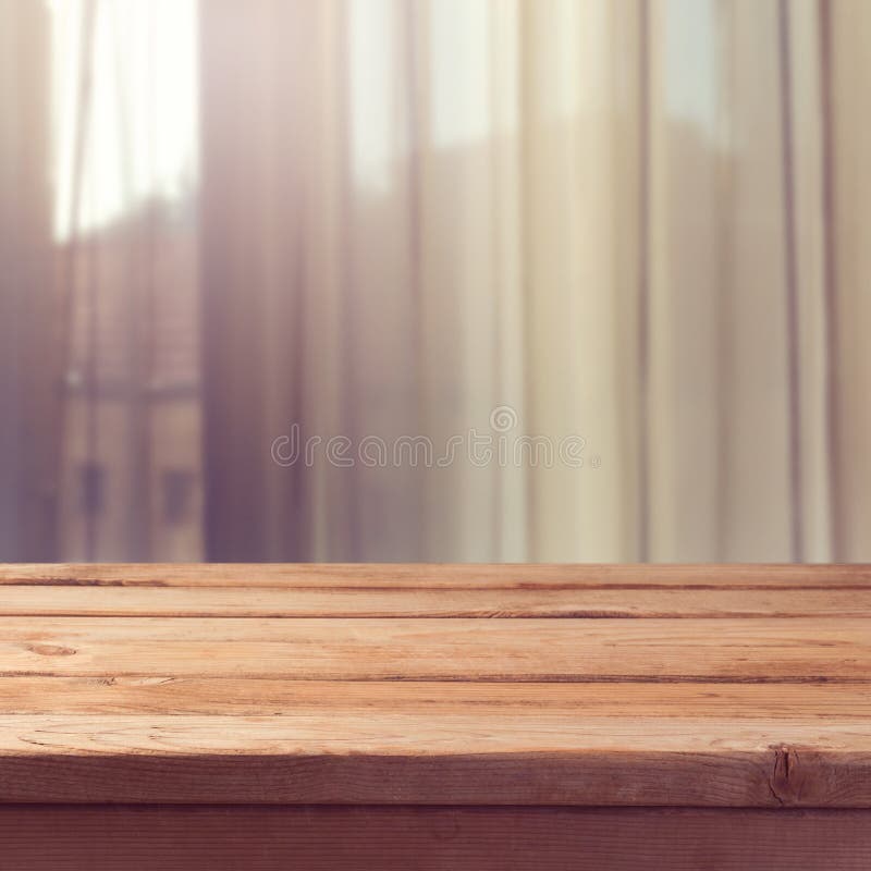 Empty Wooden Deck Table Over Sea Bokeh Background. Summer Holiday ...