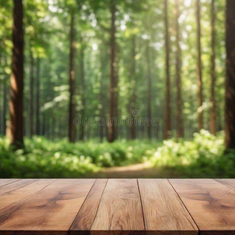 Empty Wooden Desktop with Blur Background. Stock Illustration ...