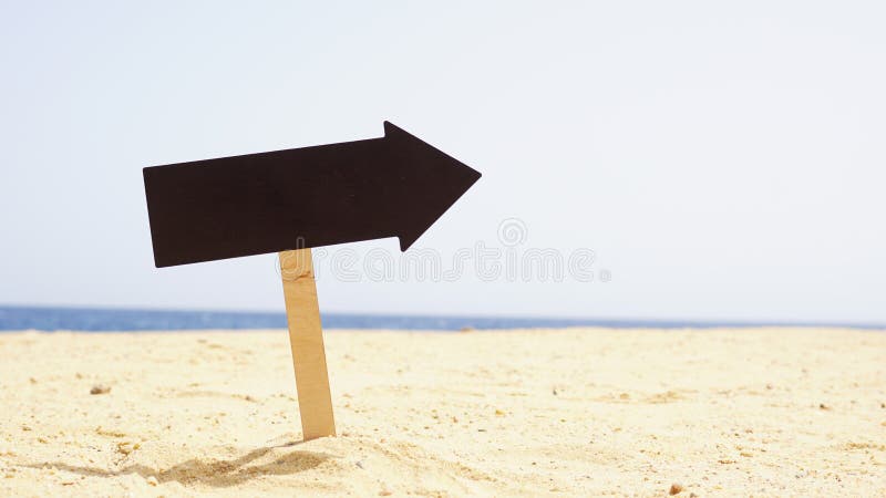 Empty Wooden Direction Sign at the Tranquil Beach. Right Pointing Blank ...