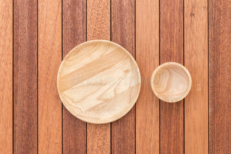 Empty Wooden Dish and Small Bowl on Wooden Table Stock Image - Image of ...
