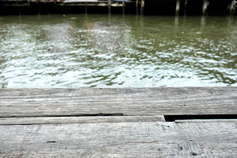 Empty Wooden Floor with River Background. Stock Image - Image of ...