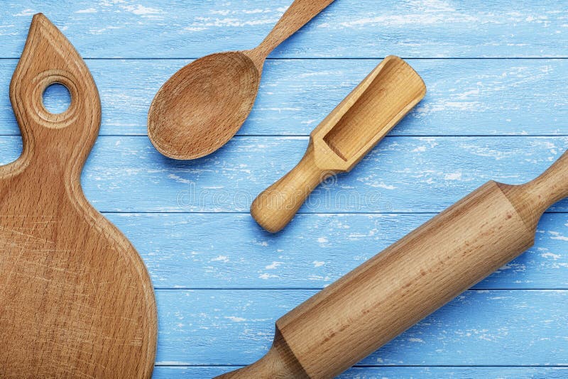 Empty Wooden Food Board and Wooden Kitchen Items Stock Image - Image of ...