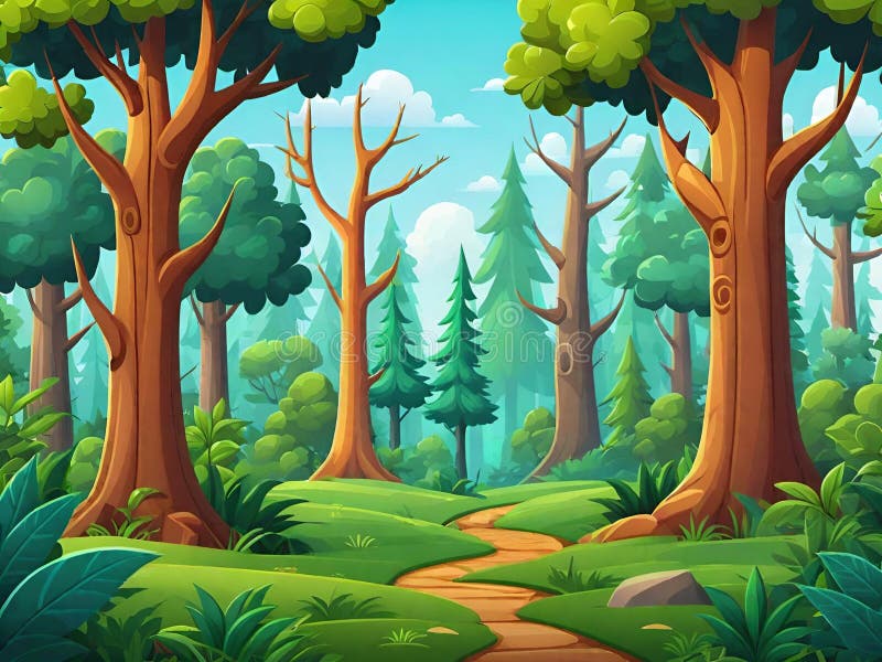 Empty Wooden Forest with Many Trees, Illustration Stock Illustration ...