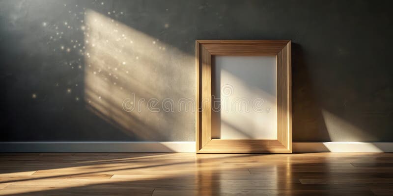 Empty Wooden Frame Against Textured Wall with Sunlight Streaming ...
