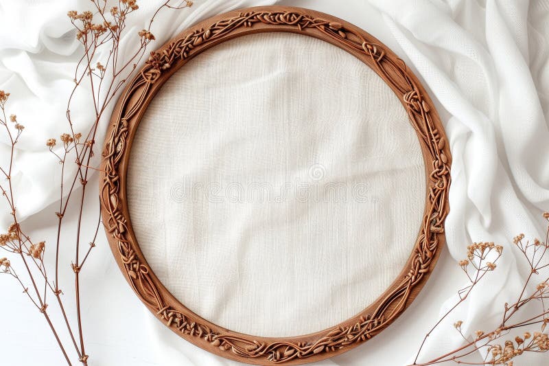Empty Wooden Frame with Dried Autumn Flowers on a White Cloth Ai Photo ...