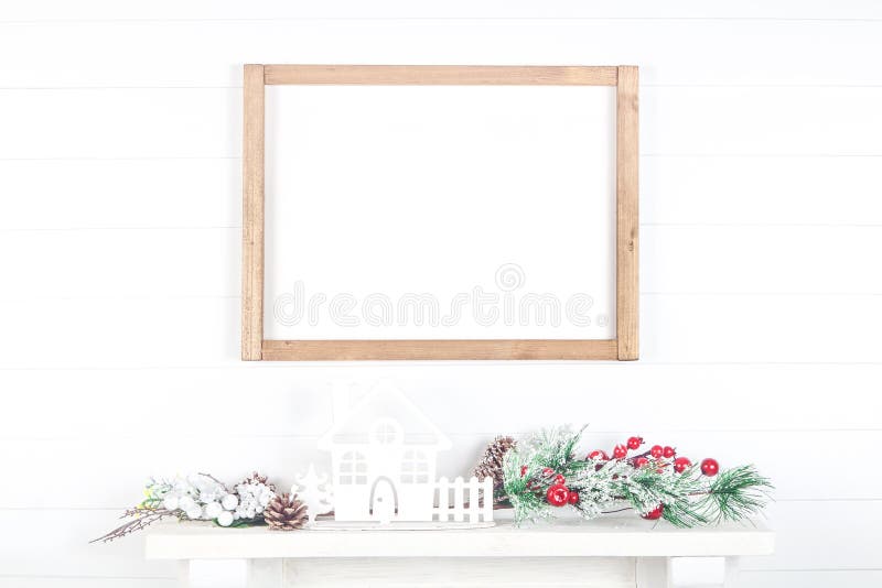Empty Wooden Frame on a Light Wall Stock Photo - Image of blank ...