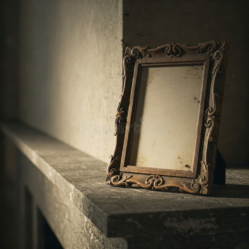 An Empty Wooden Frame on the Mantelpiece. Stock Photo - Image of ...