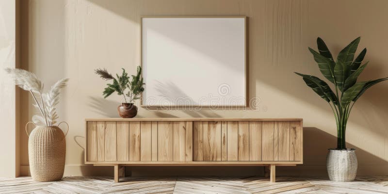 Empty Wooden Frame Mockup and Greenery for Home Decor. Minimalist ...