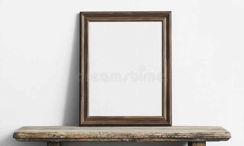 Empty Wooden Frame on Rustic Table Against White Wall, Perfect for ...