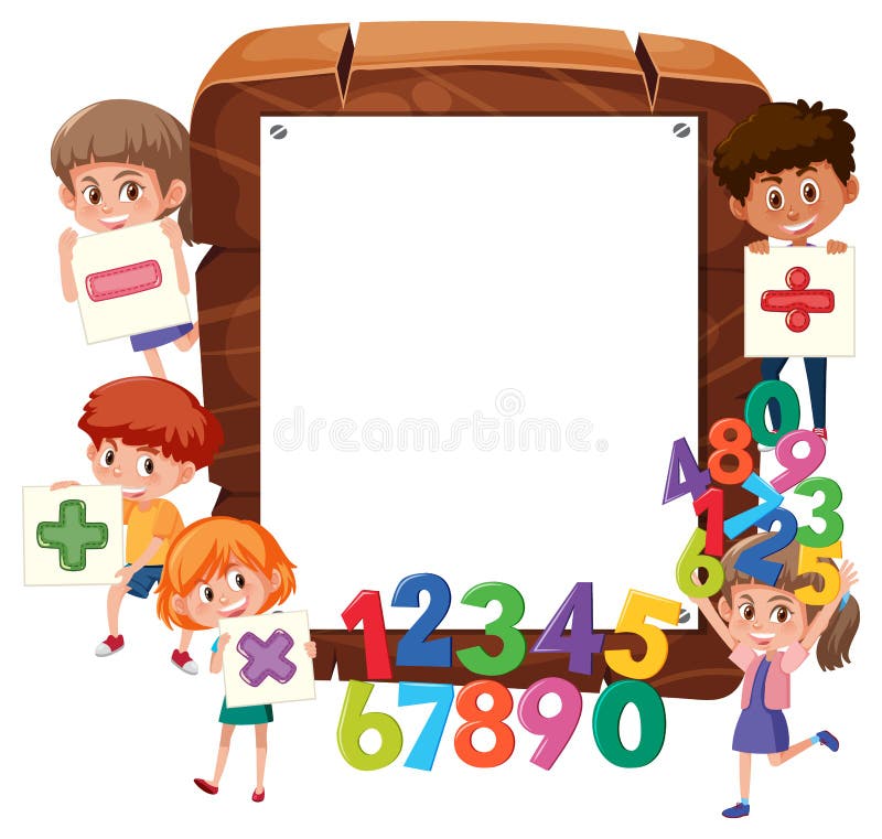 Empty Wooden Frame with School Kids and Math Objects Stock Vector ...