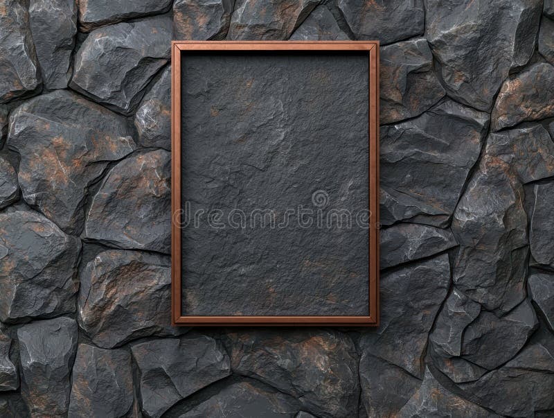 Empty Wooden Frame on Stone Wall Stock Illustration - Illustration of ...