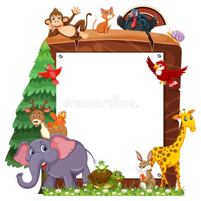 Empty Wooden Frame with Various Wild Animals Stock Vector ...