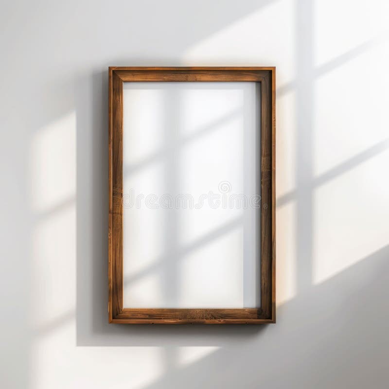 Empty Wooden Frame on White Wall with Shadows. Generative Ai Stock ...