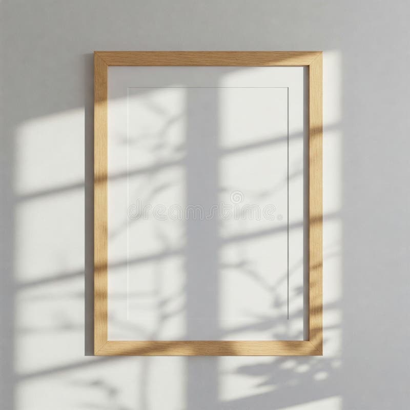 Empty Wooden Frame on White Wall with Window Shadow Light Stock Image ...