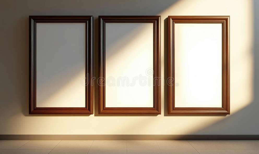 Empty Wooden Frames on Wall Casting Shadows in Modern Interior Design ...