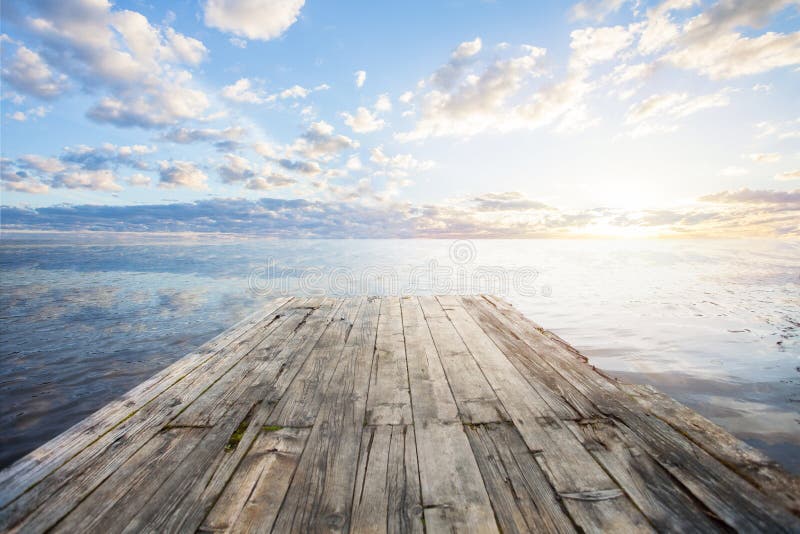 Empty Wooden Jetty at Sunset, Looking Out Over Water Stock Image ...