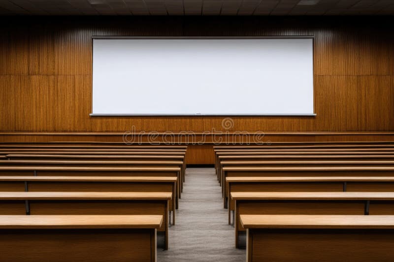 Empty Wooden Lecture Hall with Whiteboard in Modern Educational ...