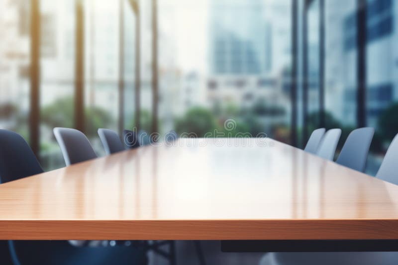 Empty Wooden Meeting Table. Blurred Modern Office in the Background ...