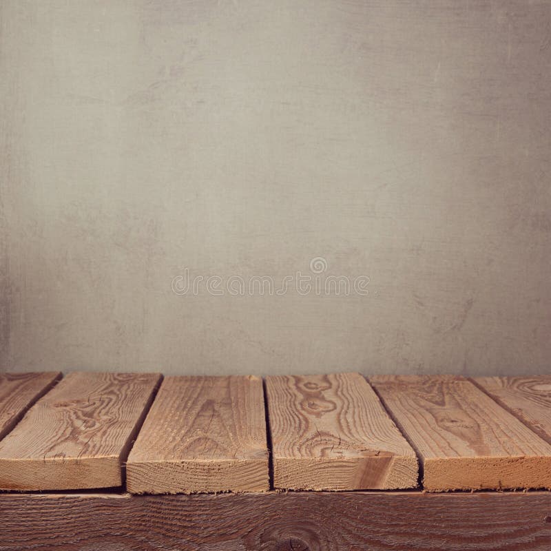 Empty Wooden Old Table Over Grey Grunge Background Stock Photo - Image ...