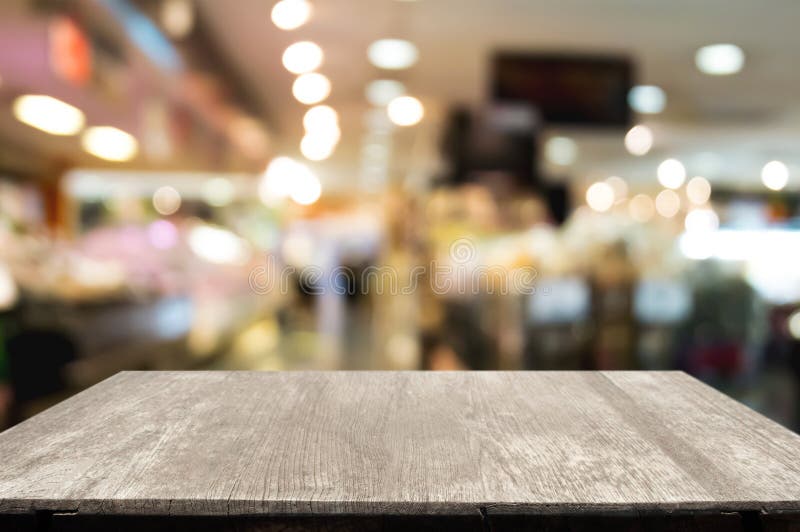 Empty Wooden Plank with Blurred Cafe Bar Background Stock Photo - Image ...