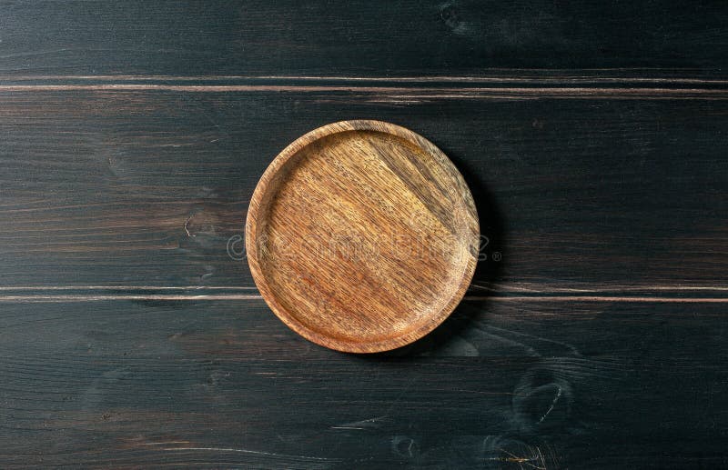 Empty Wooden Plate on Kitchen Table Stock Image - Image of copy, space ...
