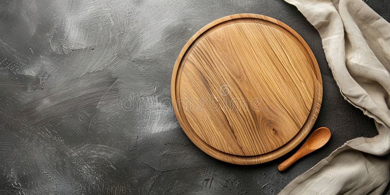 Empty Wooden Plate on Kitchen Table Top View Stock Photo - Image of ...