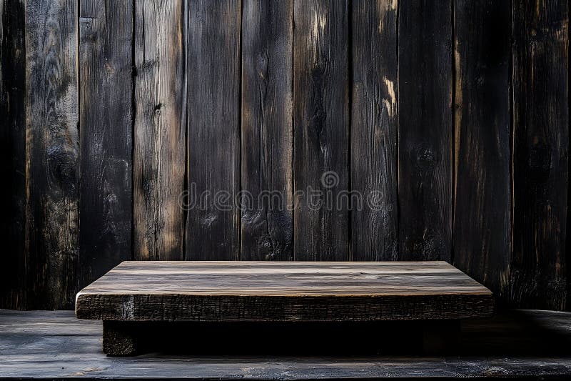 Empty Wooden Platform with Dark Rustic Background Ready for Product ...