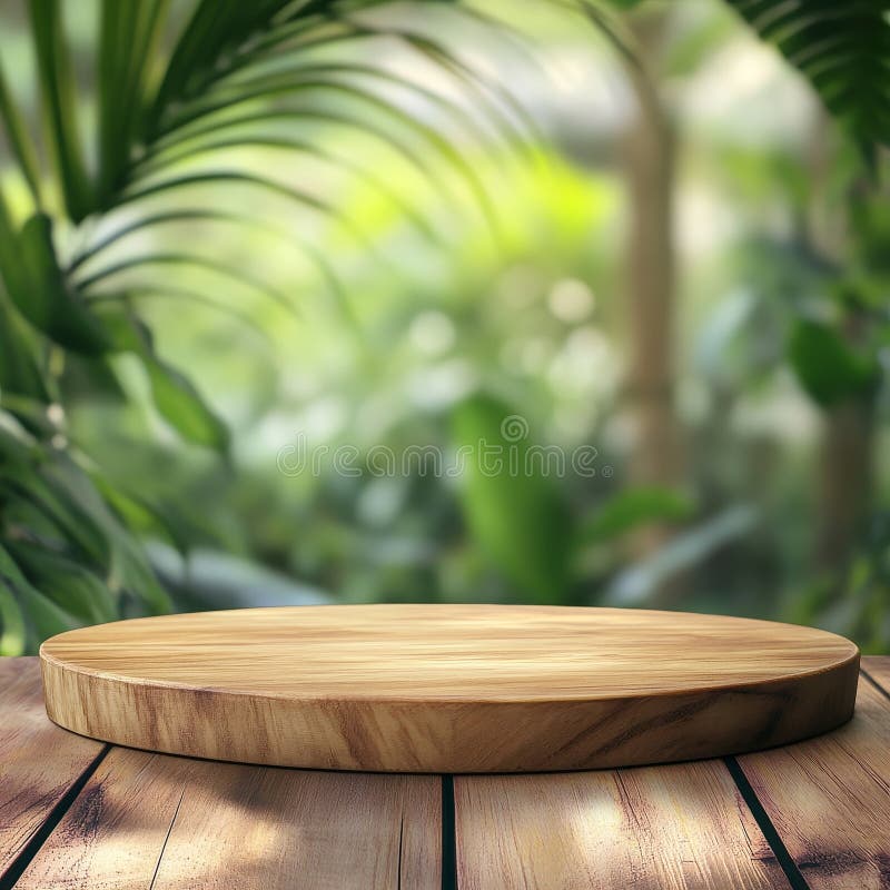 Empty Wooden Platform on Wooden Table Over Blurred Nature Background ...
