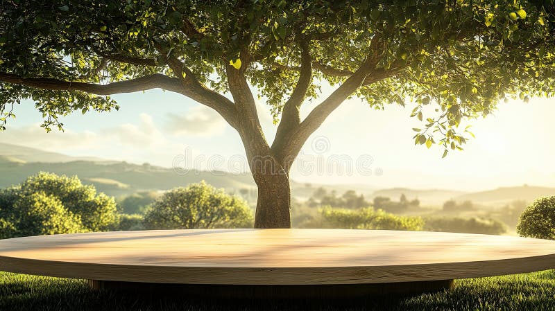 Empty Wooden Platform Under a Tree in a Park. Product Display Concept ...