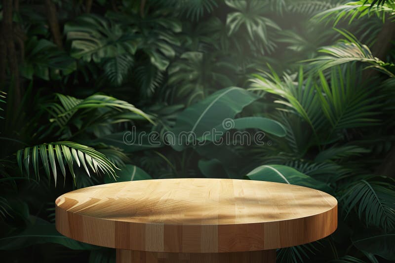 Empty Wooden Podium in a Lush Tropical Forest Setting Stock Image ...