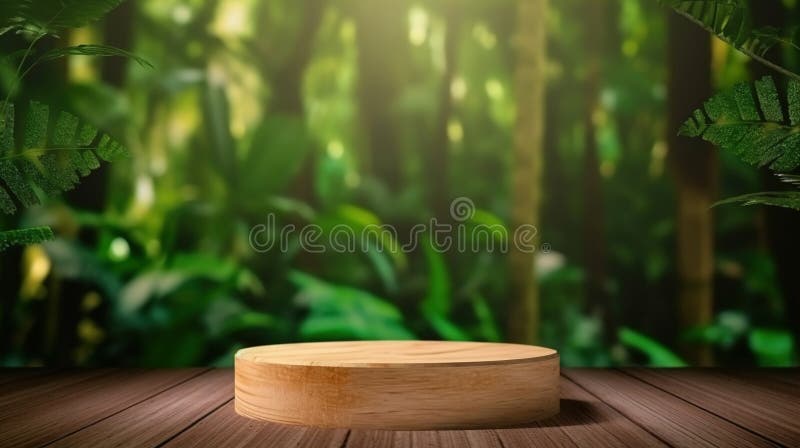 Empty Wooden Podium in Tropical Forest for Product Presentation Stock ...