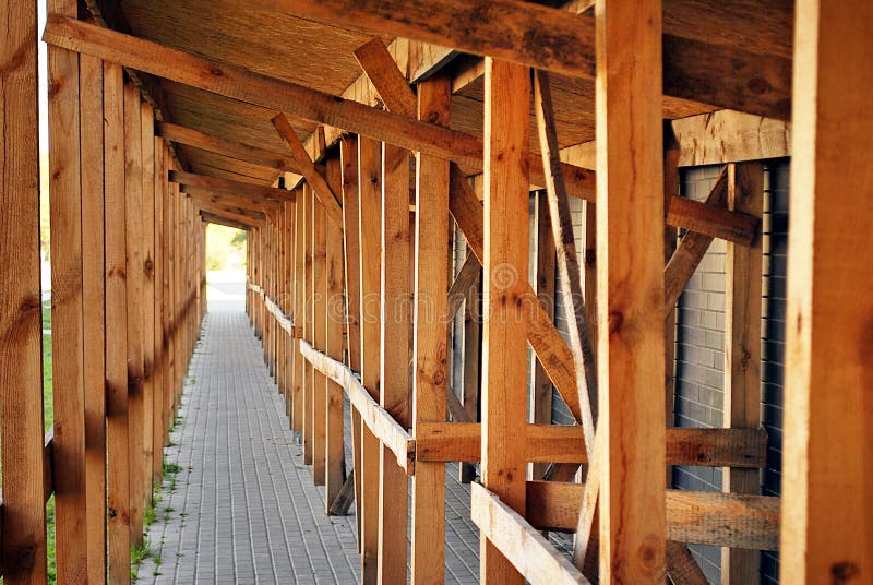 Wooden Protective Corridor Along Street Stock Image - Image of fence ...