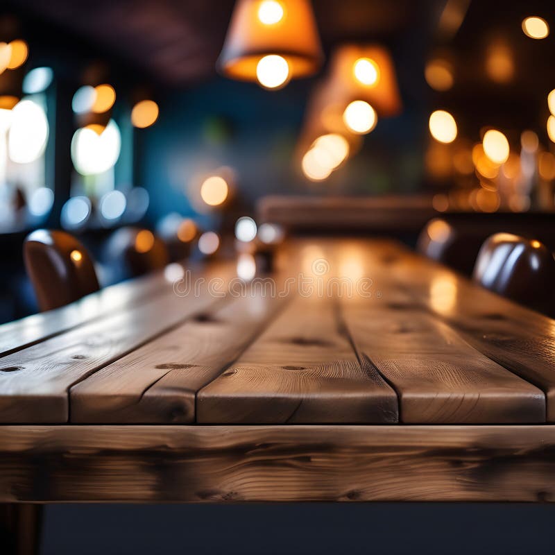 Empty Wooden Pub Table and Blurred Pub Background Stock Illustration ...