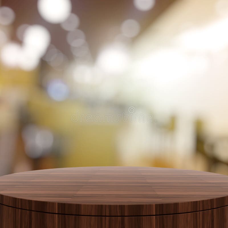 Empty Wood Table and Blurred Cafe Light Background. Product Display ...