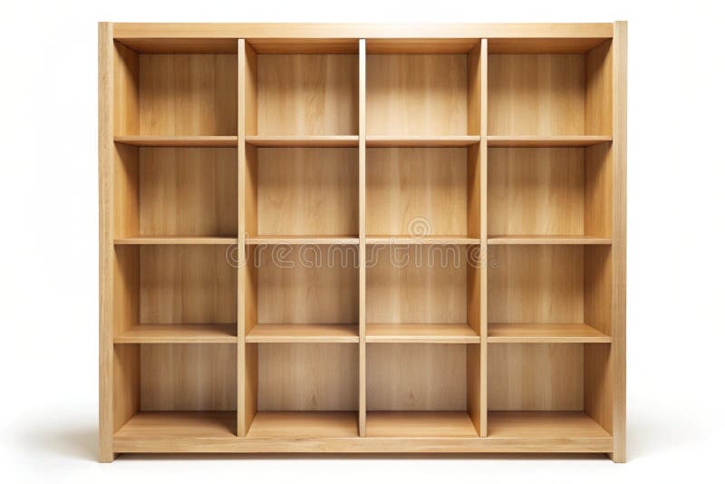 Empty Wooden Shelf, Bookshelf, or Bookcase Isolated on White Stock ...
