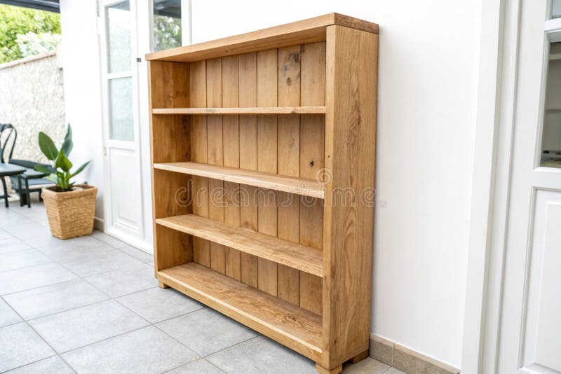 Empty Wooden Shelf or Bookshelf on White Wall Stock Illustration ...