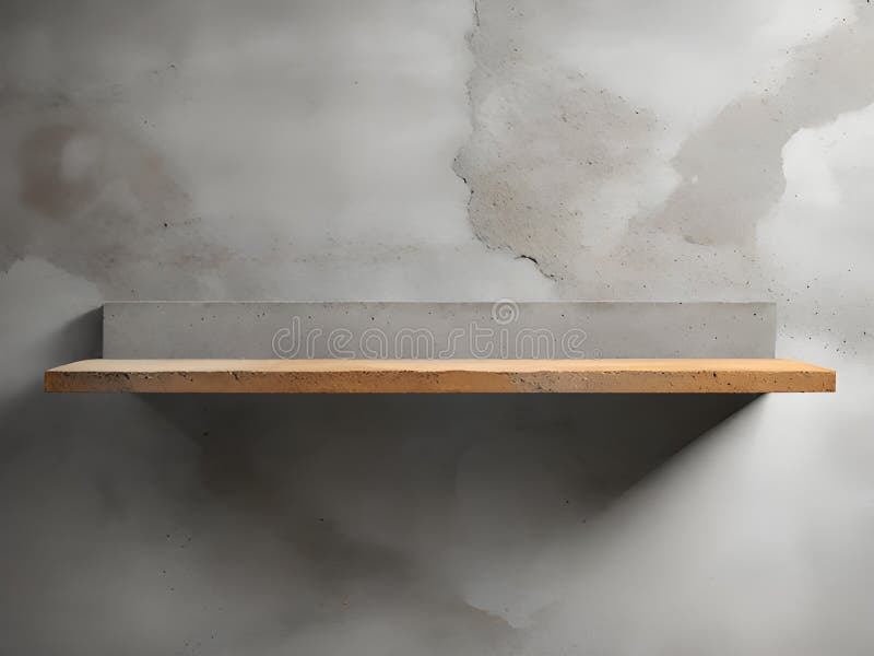 Empty Wooden Shelf in Modern Room with Stone Wall Background for ... Empty Wooden Shelf in Modern Room with Stone Wall Background for ...
