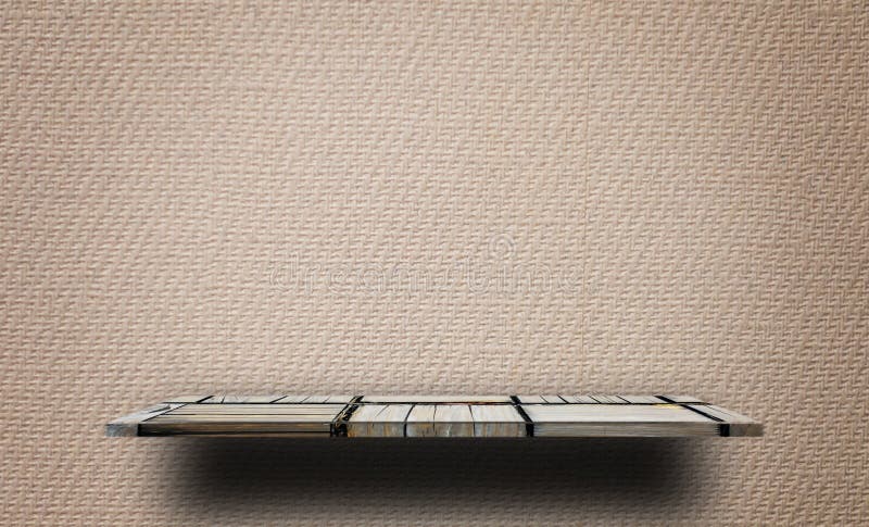 Empty Wooden Shelf on Paper Texture Wall Stock Image - Image of brown ...
