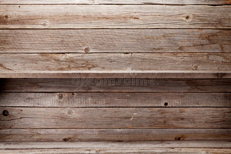 Empty Wooden Shelves in Front of Wooden Wall Stock Image - Image of ...