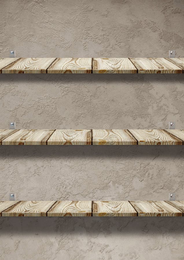 Empty Wooden Shelves on Wall Stock Illustration - Illustration of shelf ...