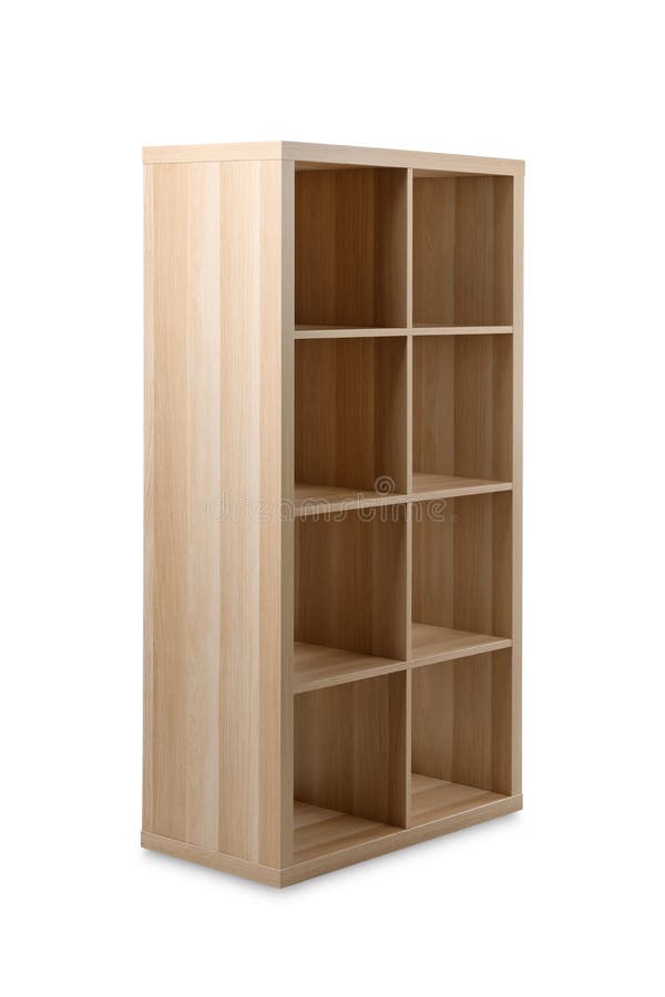 Empty Wooden Shelving Unit Isolated on White Stock Image - Image of ...