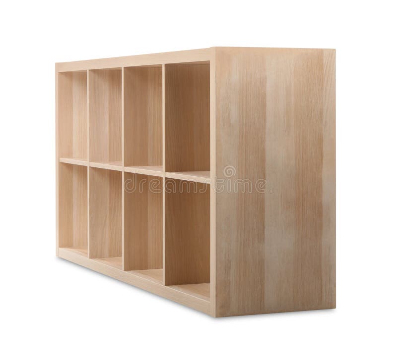 Empty Wooden Shelving Unit for Shoes Isolated on White Stock Image ...