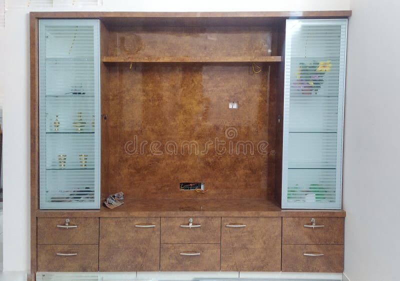 Empty Wooden Showcase and TV Table Stock Image - Image of floor, empty ...