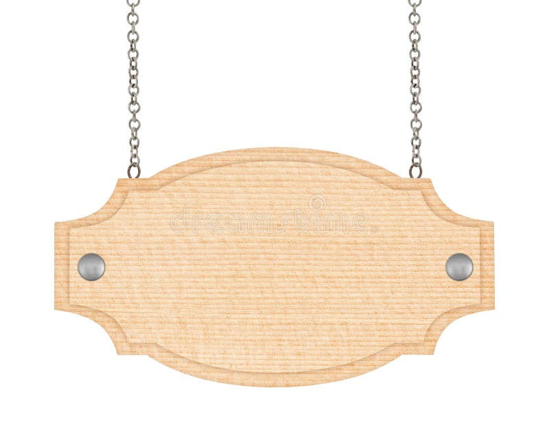 Empty Wooden Sign with Chain Isolated on White Stock Image - Image of ...