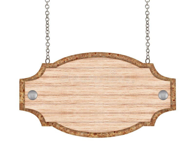 Empty Wooden Sign with Chain Isolated on White Stock Photo - Image of ...