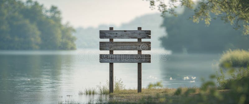 Empty Wooden Sign by a Lake for Custom Messages. Stock Photo - Image of ...