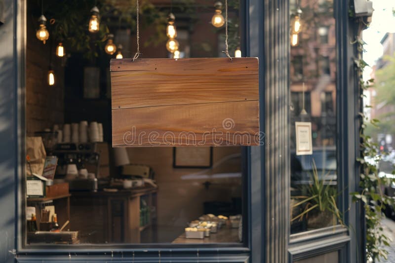 Empty Wooden Signboard on Cafe Background Stock Image - Image of ...