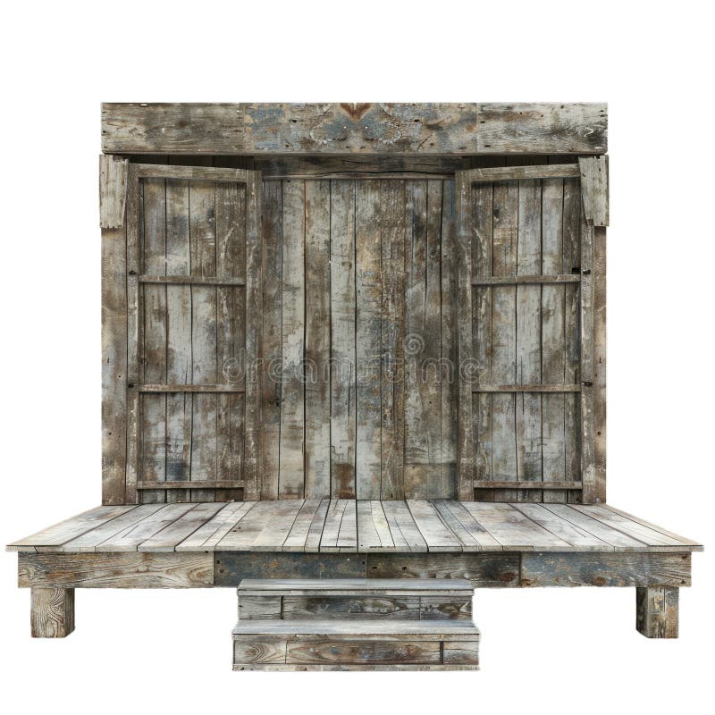 Empty Wooden Stage with Open Doors and Steps in Rustic Style Stock ...