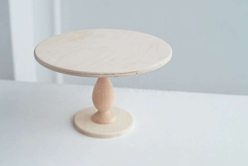 Empty Wooden Stand for Cake on White Background. Stock Photo - Image of ...